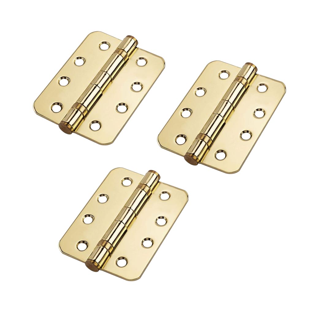 3x Cratus Exterior Polished Gold Finish Radius Corner Hinges - 102x76m
