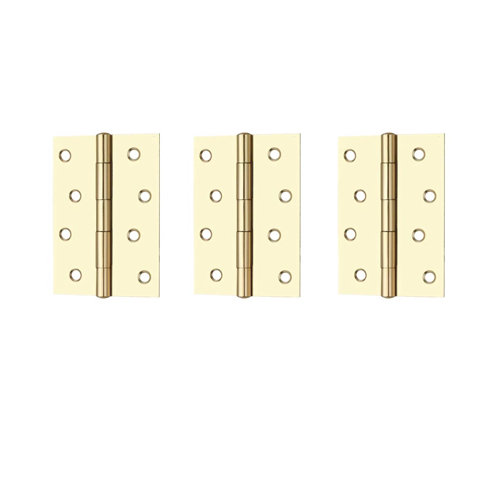 3x Ares Loft Style Polished Gold Finish Hinges - 102x67mm