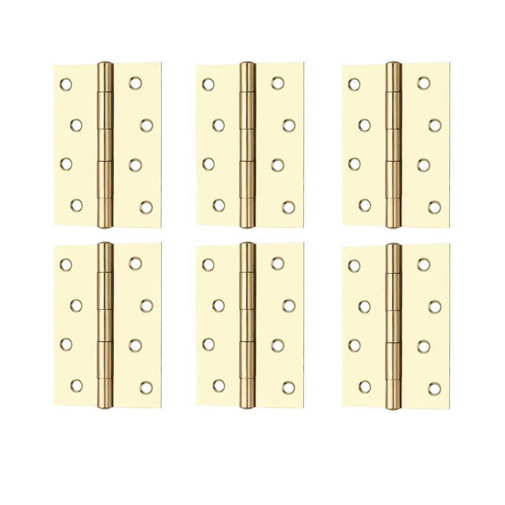 6x Ares Loft Style Polished Gold Finish Hinges - 102x67mm