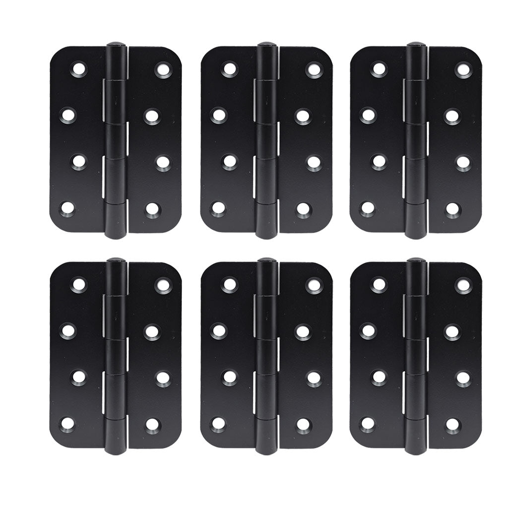 6x Ares Loft Style Matt Black Radius Cornered Hinges 102x67x2mm