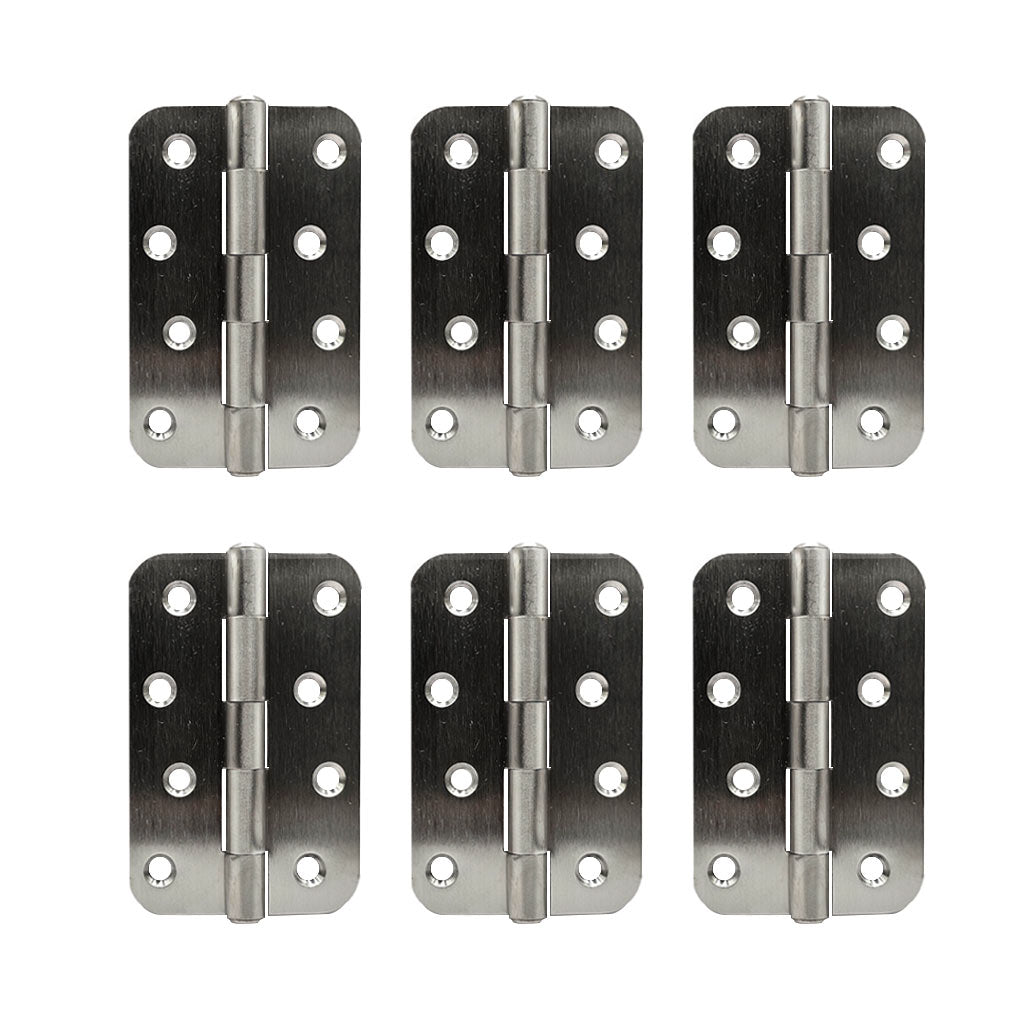 6x Ares Loft Style Satin Stainless Steel Radius Cornered Hinges 102x67