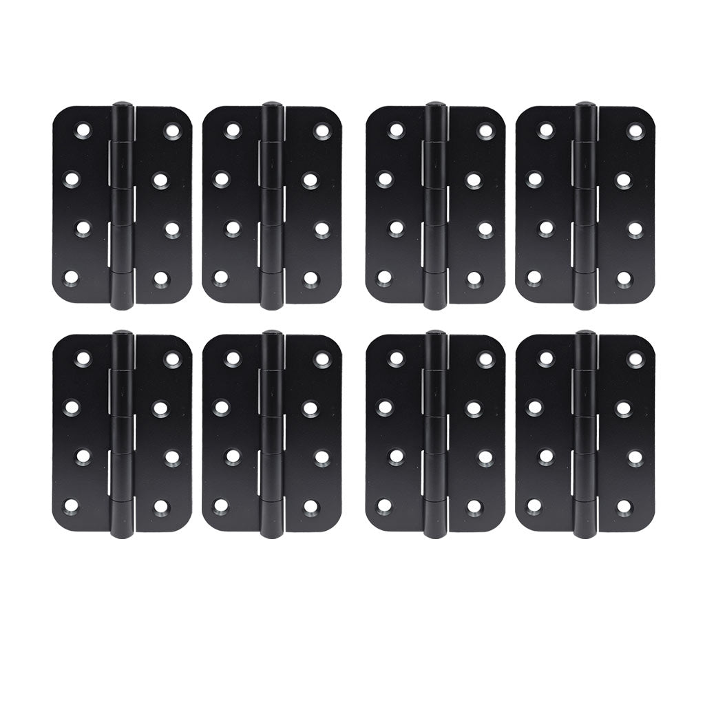 8x Ares Loft Style Matt Black Radius Cornered Hinges 102x67x2mm