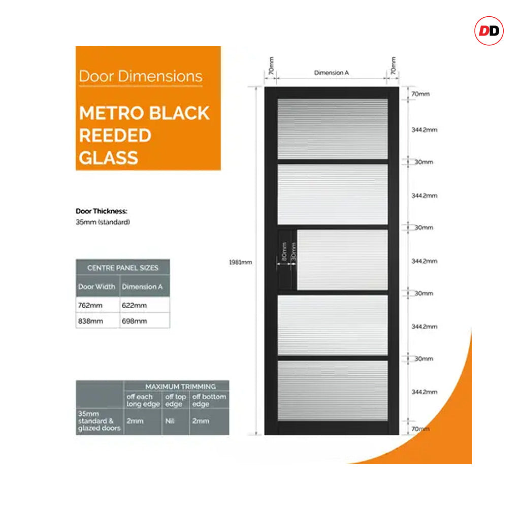Metro Black Industrial Door Pair with Reeded Glass - Prefinished ...