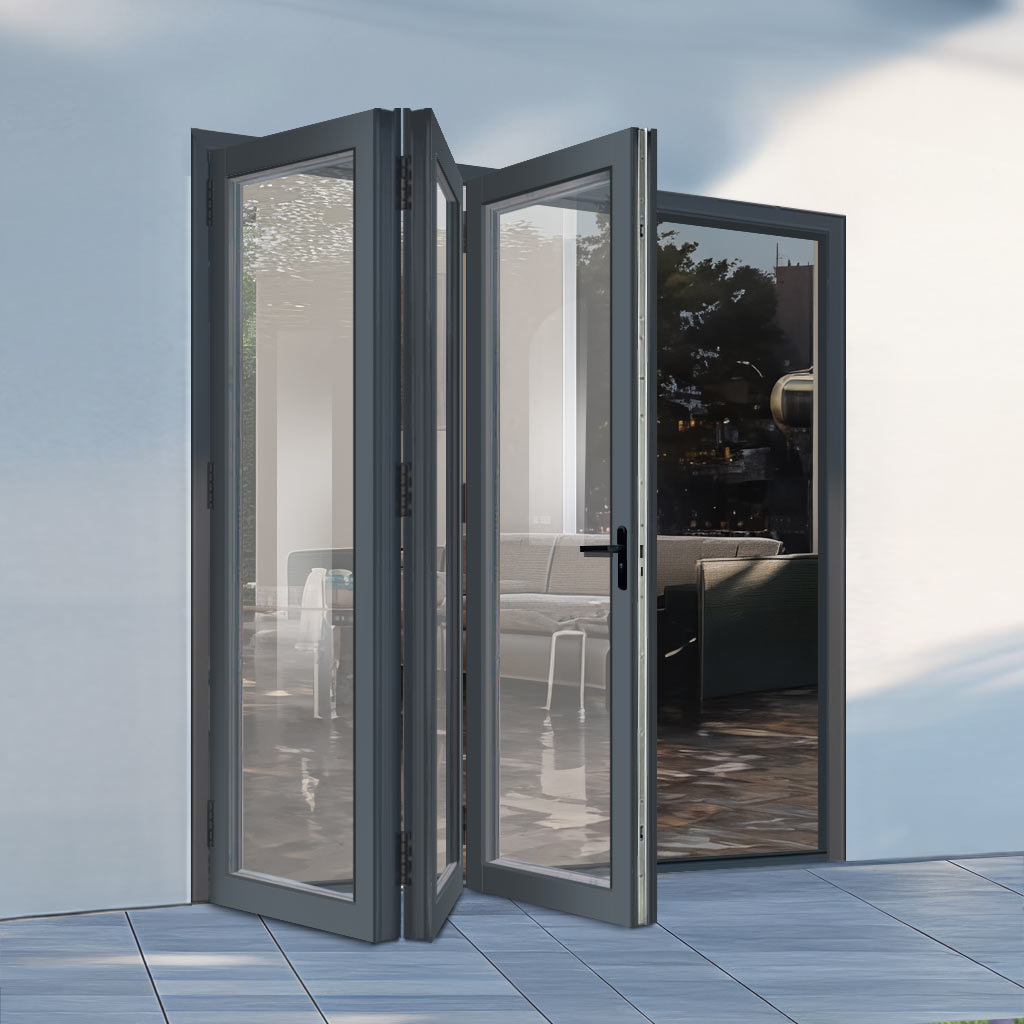 External Patio Folding AluVu Doors 3+0 - Fully Finished In Anthracite