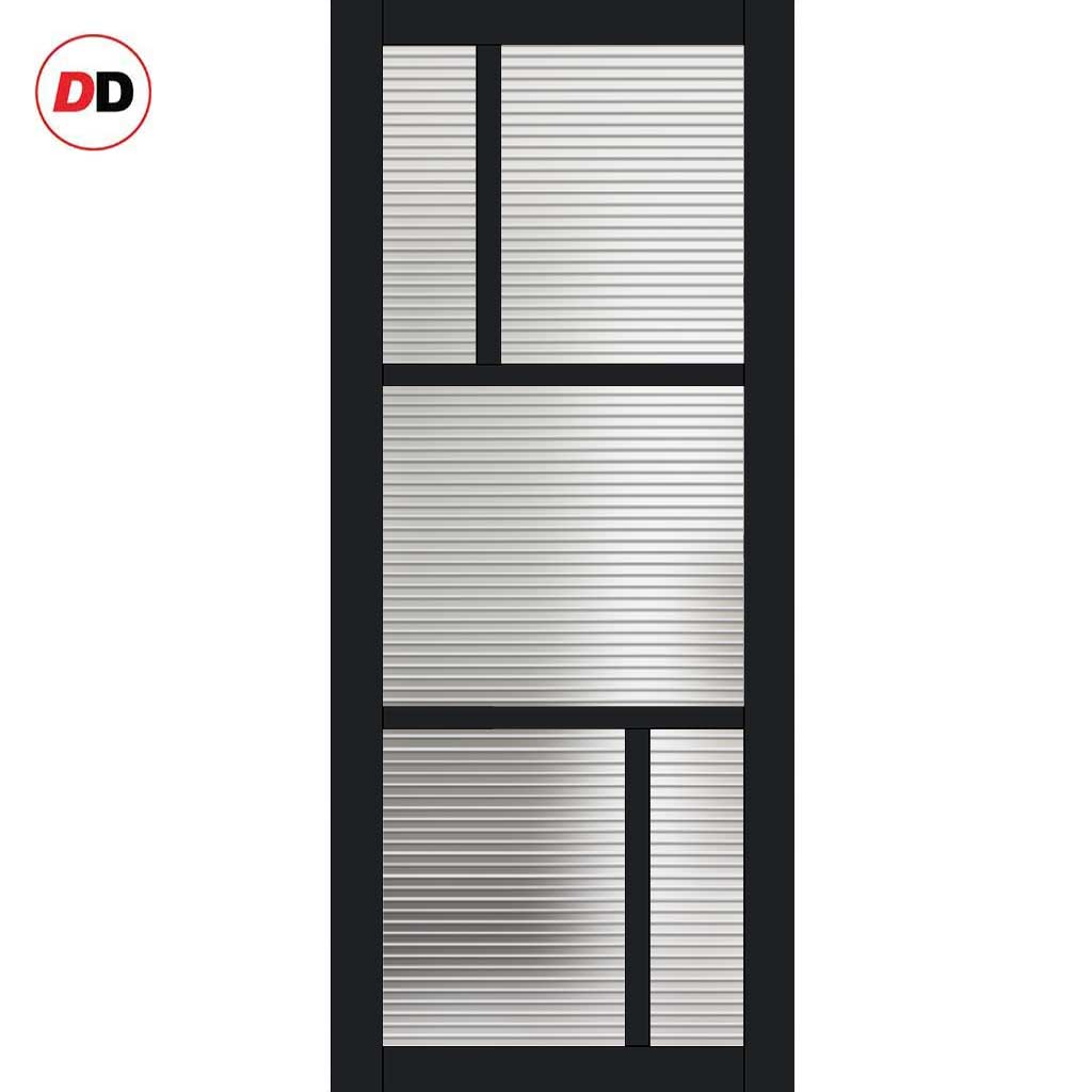 Top Mounted Black Sliding Track & Solid Wood Double Doors - Eco-Urban