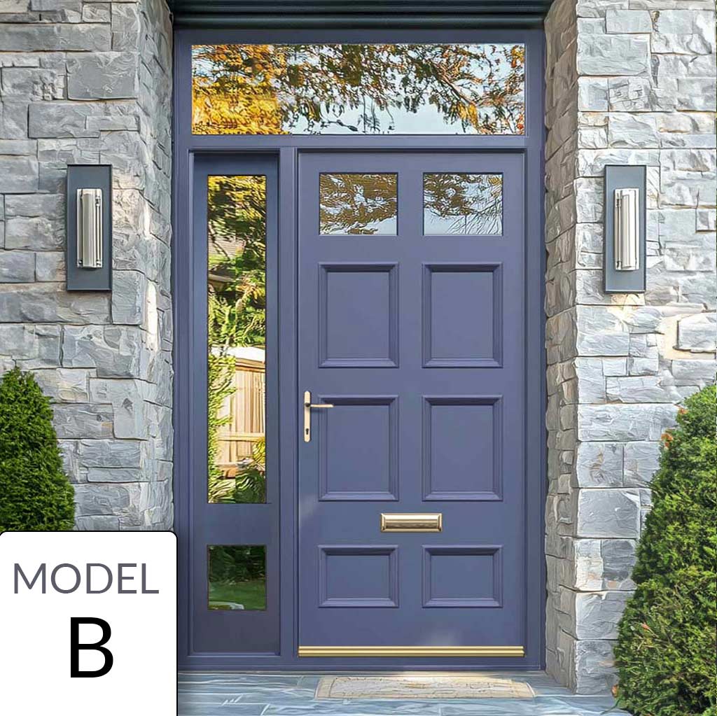 Exterior Victorian Bird 2L 6P Front Door with Single Sidelight and Tra