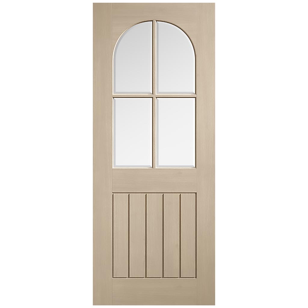 Mexicano Blonde Oak Internal Door - Arched Square Top - Clear Glass