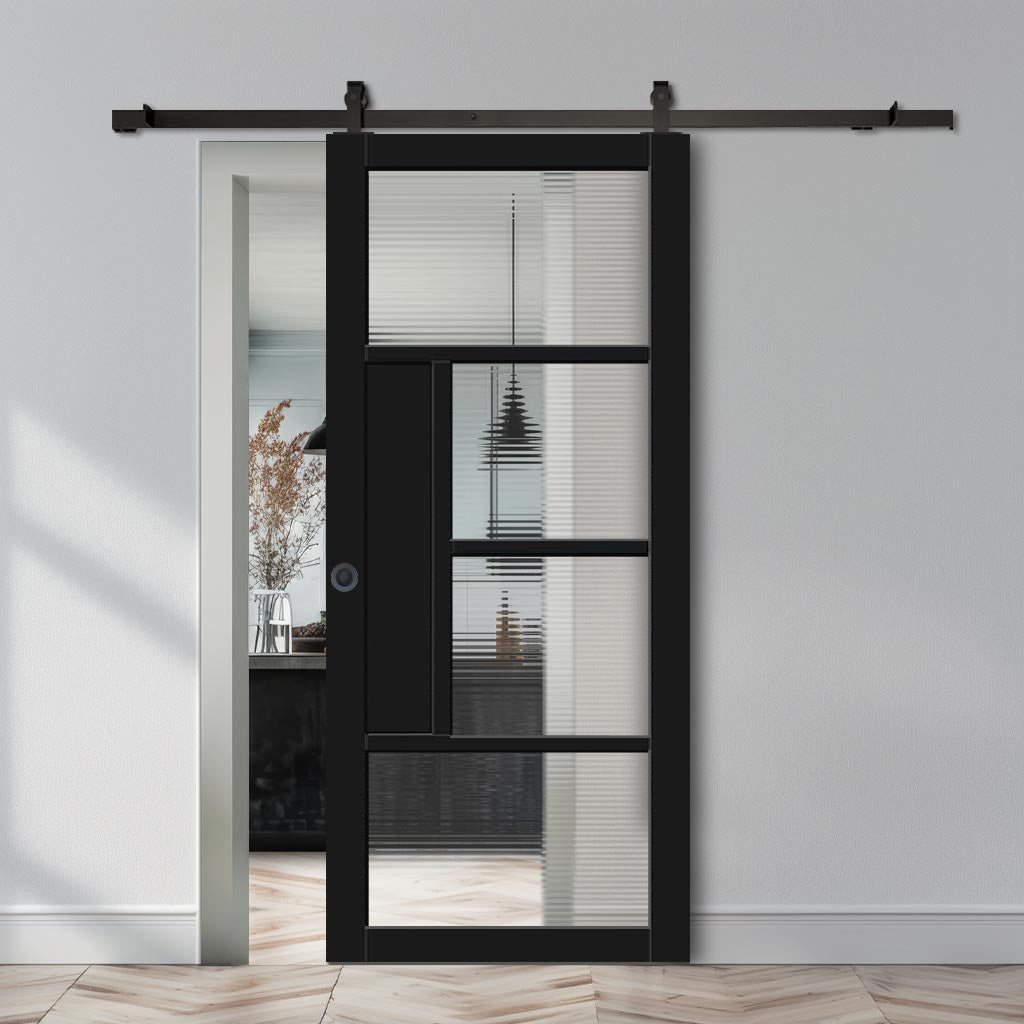 Top Mounted Black Sliding Track & Solid Wood Door - Handcrafted Eco-Ur