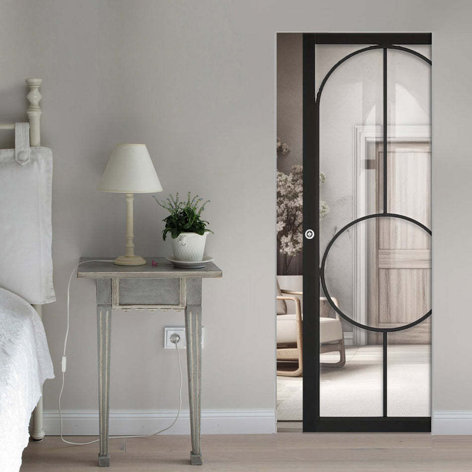 Bowery Black Single Absolute Evokit Pocket Door - Clear Glass - Prefin ...