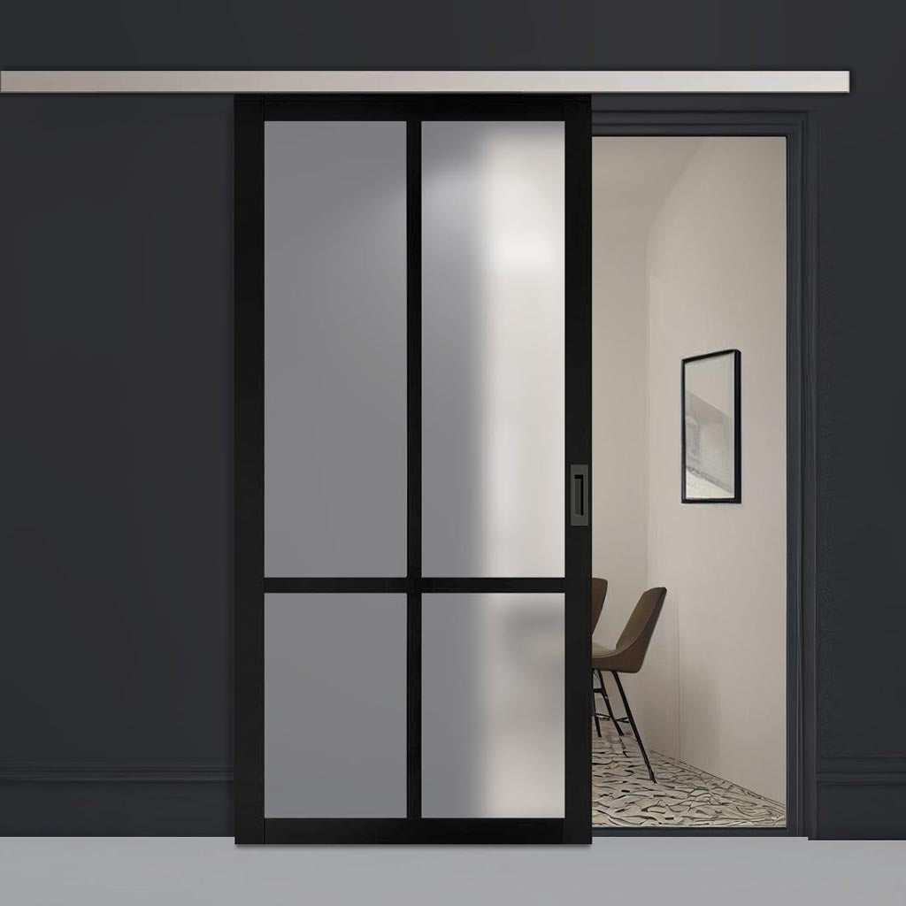 Single Sliding Door & Premium Wall Track - Eco-Urban Bronx 4 Pane Door