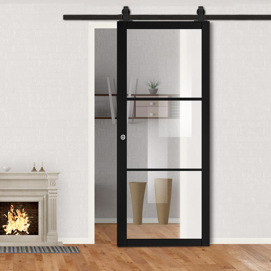 Top Mounted Sliding Track & Door - Camden Black Door - Prefinished - C