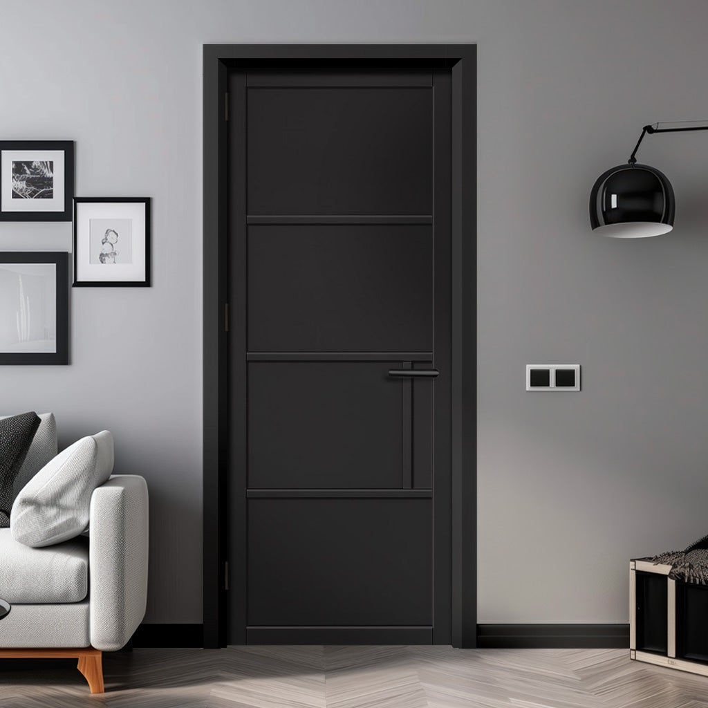 EasiKit Internal Door and Frame Kit - Chelsea 4 Panel Black Painted In