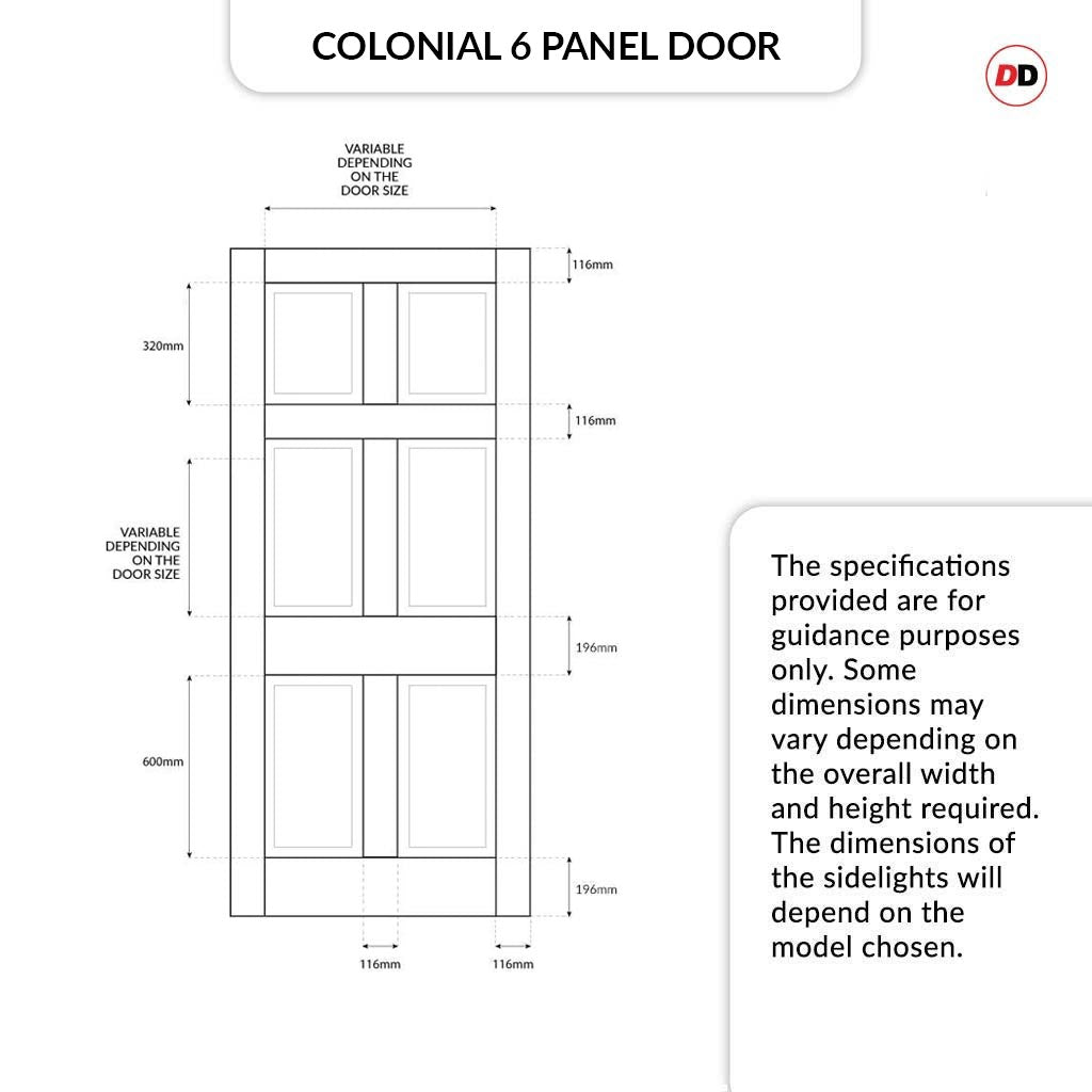 Exterior Colonial 6 Panel Front Door and Frame - Colour Options
