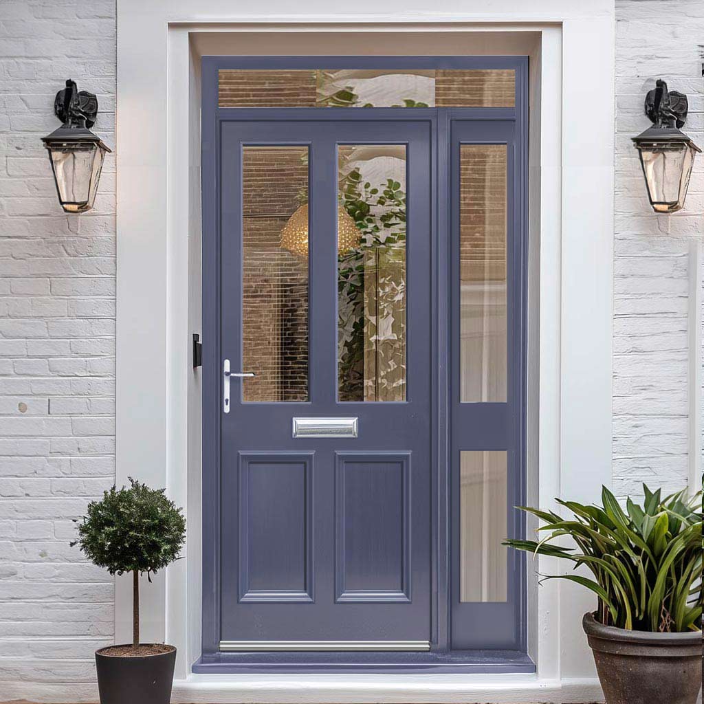 Exterior Colonial 2L 2P Front Door with Single Sidelight and Transom