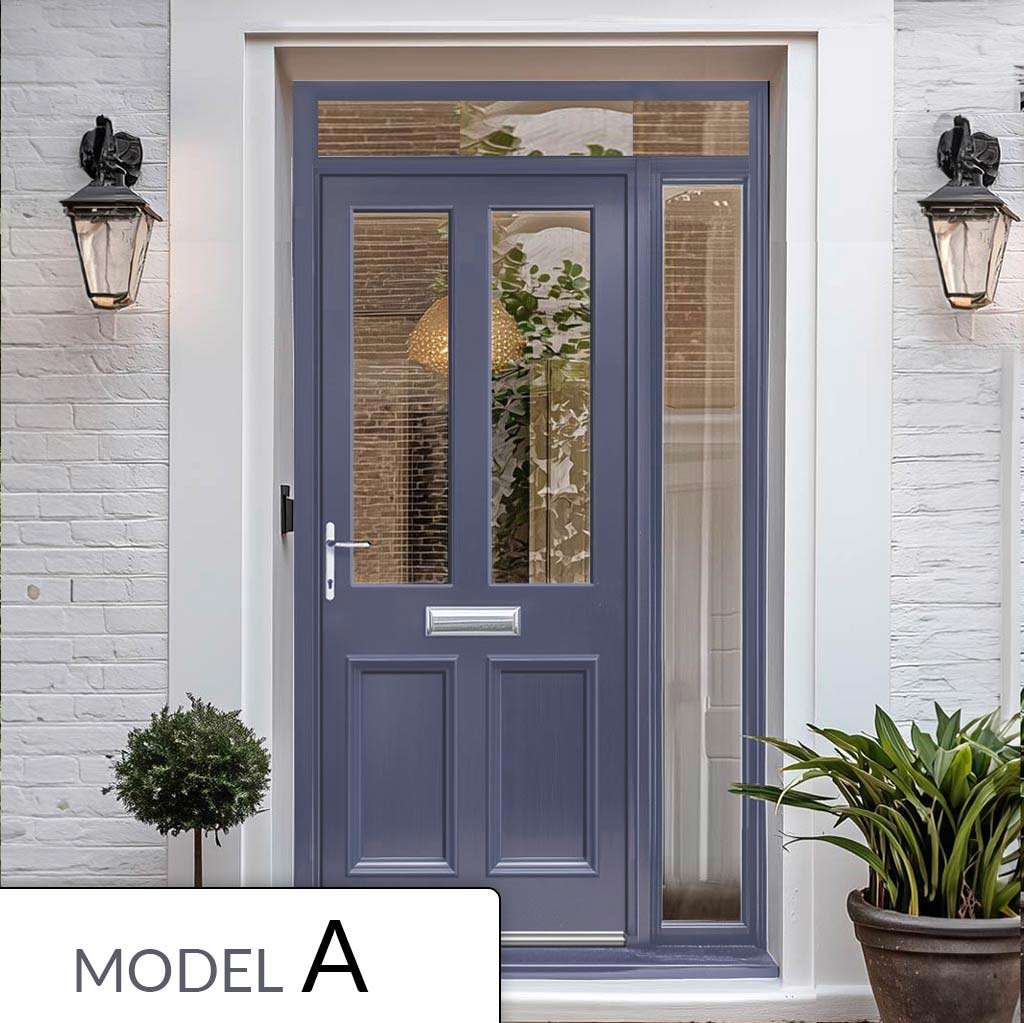 Exterior Colonial 2L 2P Front Door with Single Sidelight and Transom