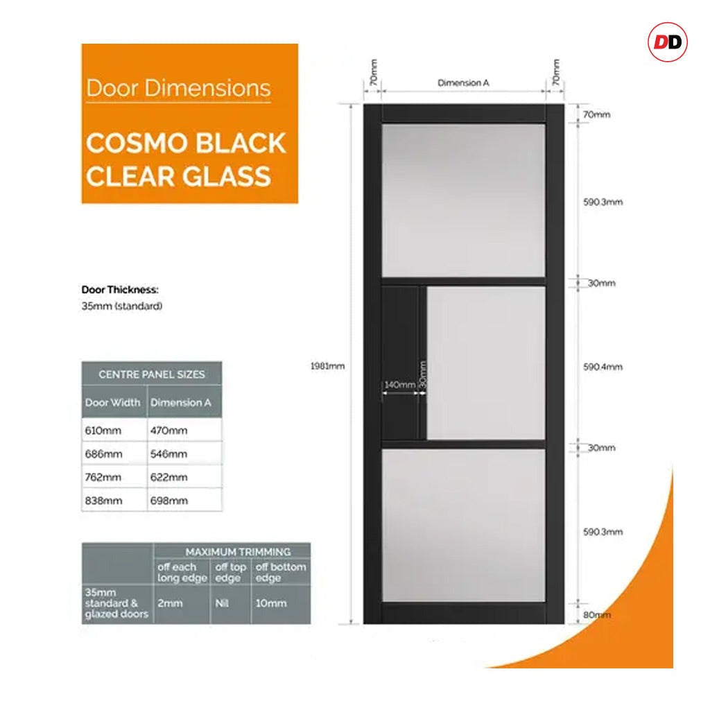 Cosmo Black Industrial Single Evokit Pocket Door with Clear Glass - La