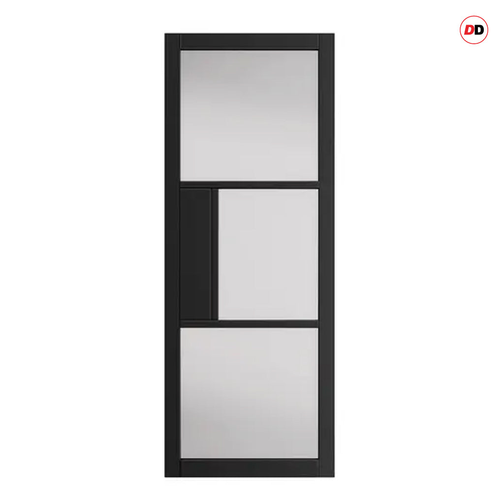 Cosmo Black Industrial Door with Clear Glass - Laminated - Prefinished