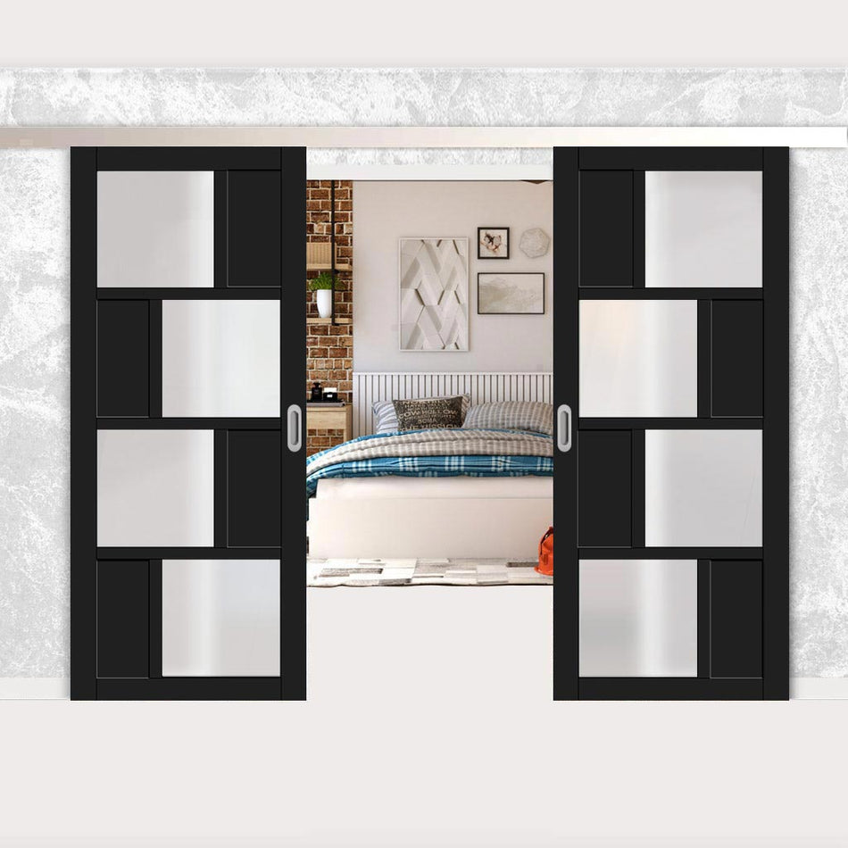Double Sliding Door & Premium Wall Track - Eco-Urban® Cusco 4 Pane 4 P ...