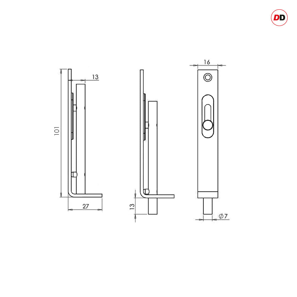 Edison Flush Bolt Satin Finish Plated - 16x100mm – Direct Doors