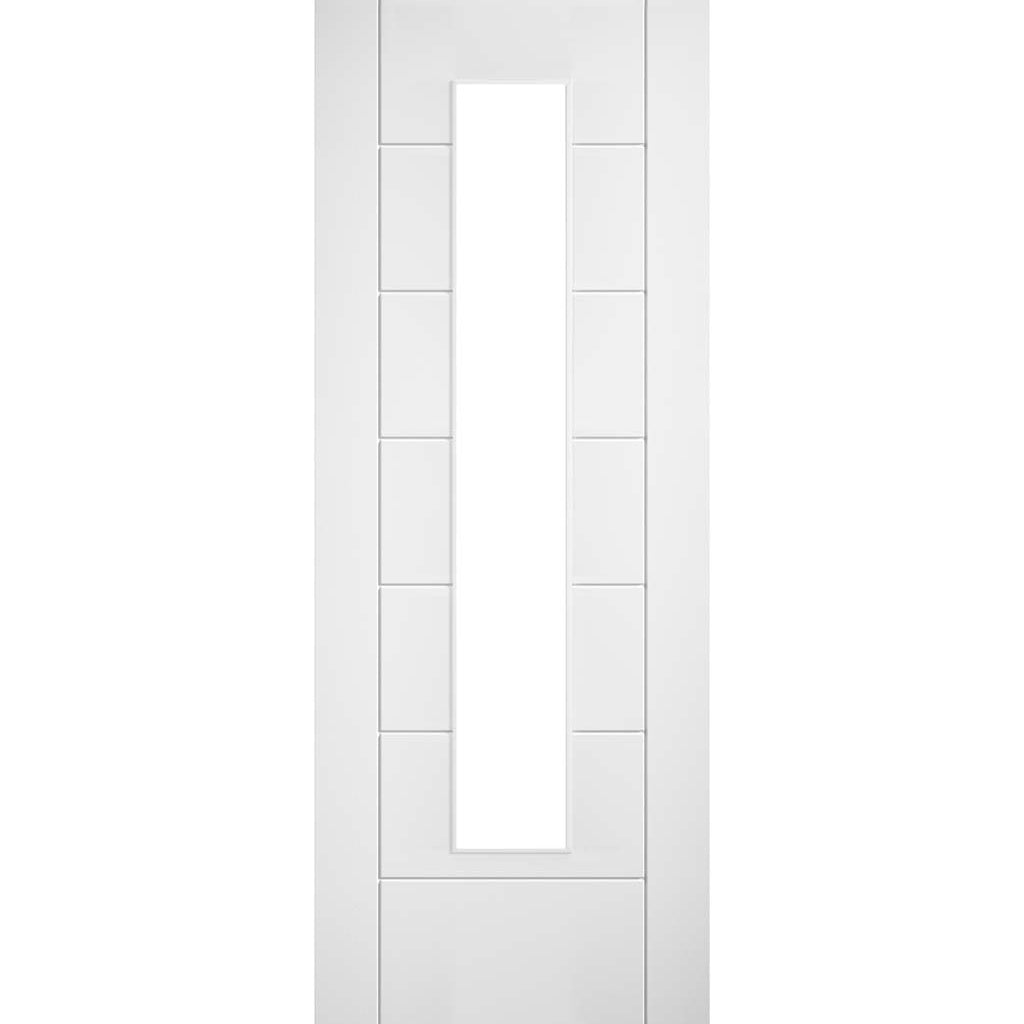 Linear 7 Panel Door - Clear Glass - White Laminated - Prefinished