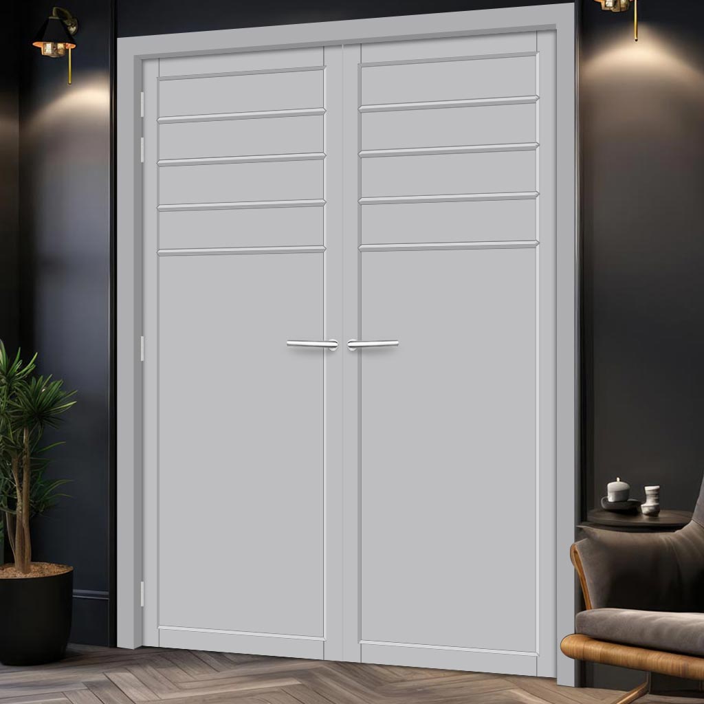 Drake Panel Solid Wood Internal Door Pair UK Made DD0108P - Mist Grey