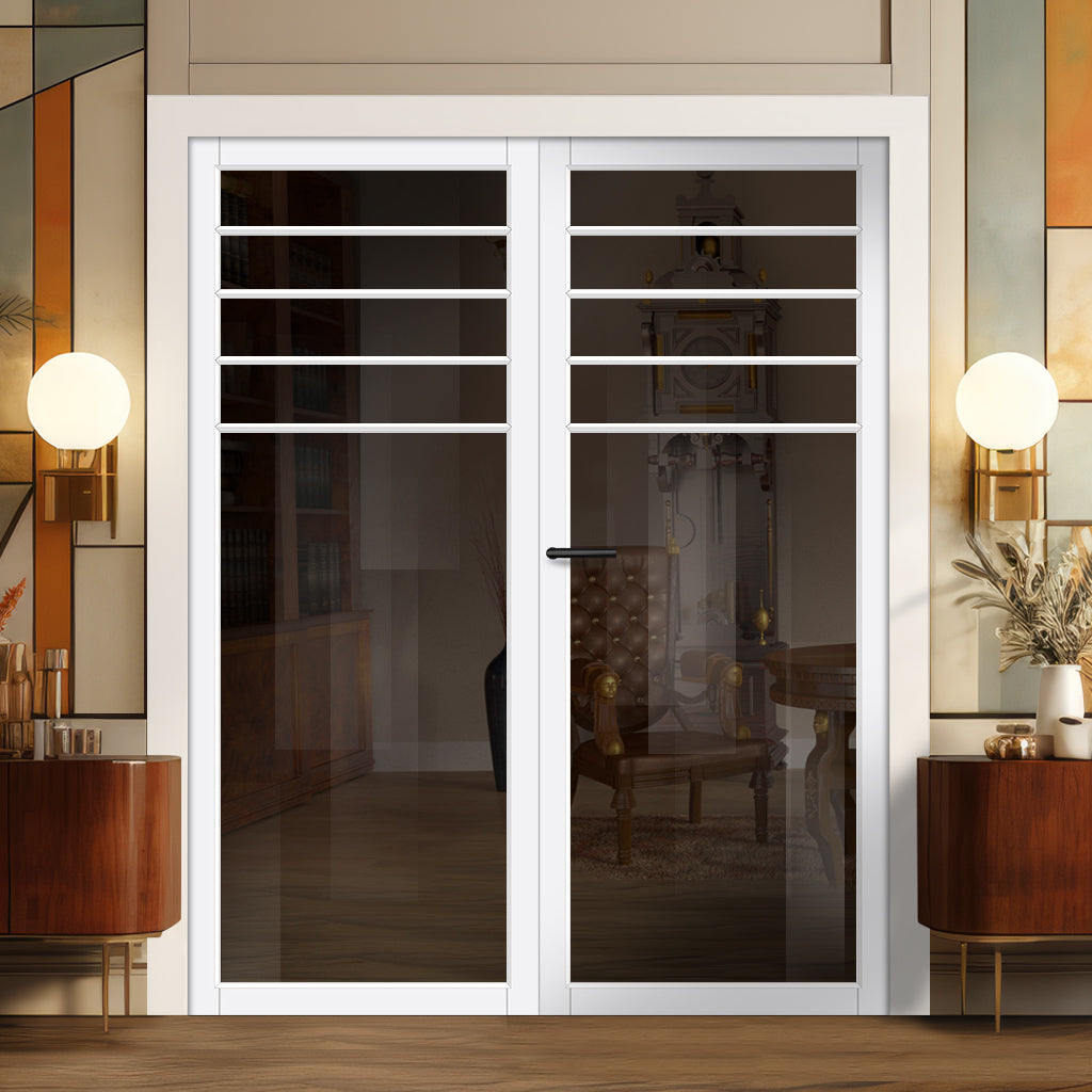 Drake Solid Wood Internal Door Pair UK Made DD0108T Tinted Glass - Clo