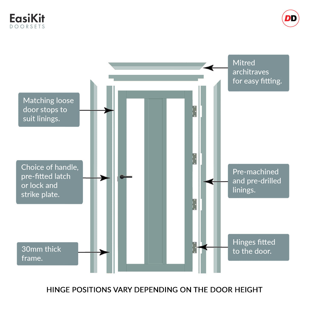 EasiKit Internal Door and Frame Kit - Avenue 2 Pane 1 Panel Solid Wood