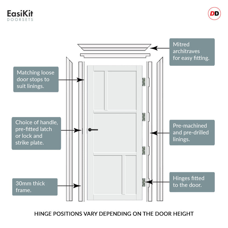 EasiKit Internal Door and Frame Kit - Aran 5 Panel Solid Wood Internal ...
