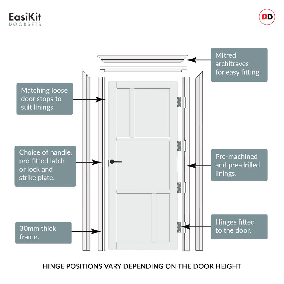 EasiKit Internal Door and Frame Kit - Aran 5 Panel Solid Wood Internal ...