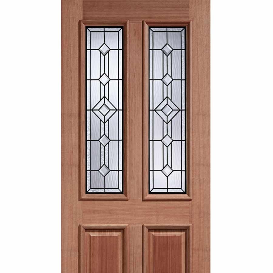 Derby Hardwood Front Door and Frame Set with Fittings - Leaded - Doubl