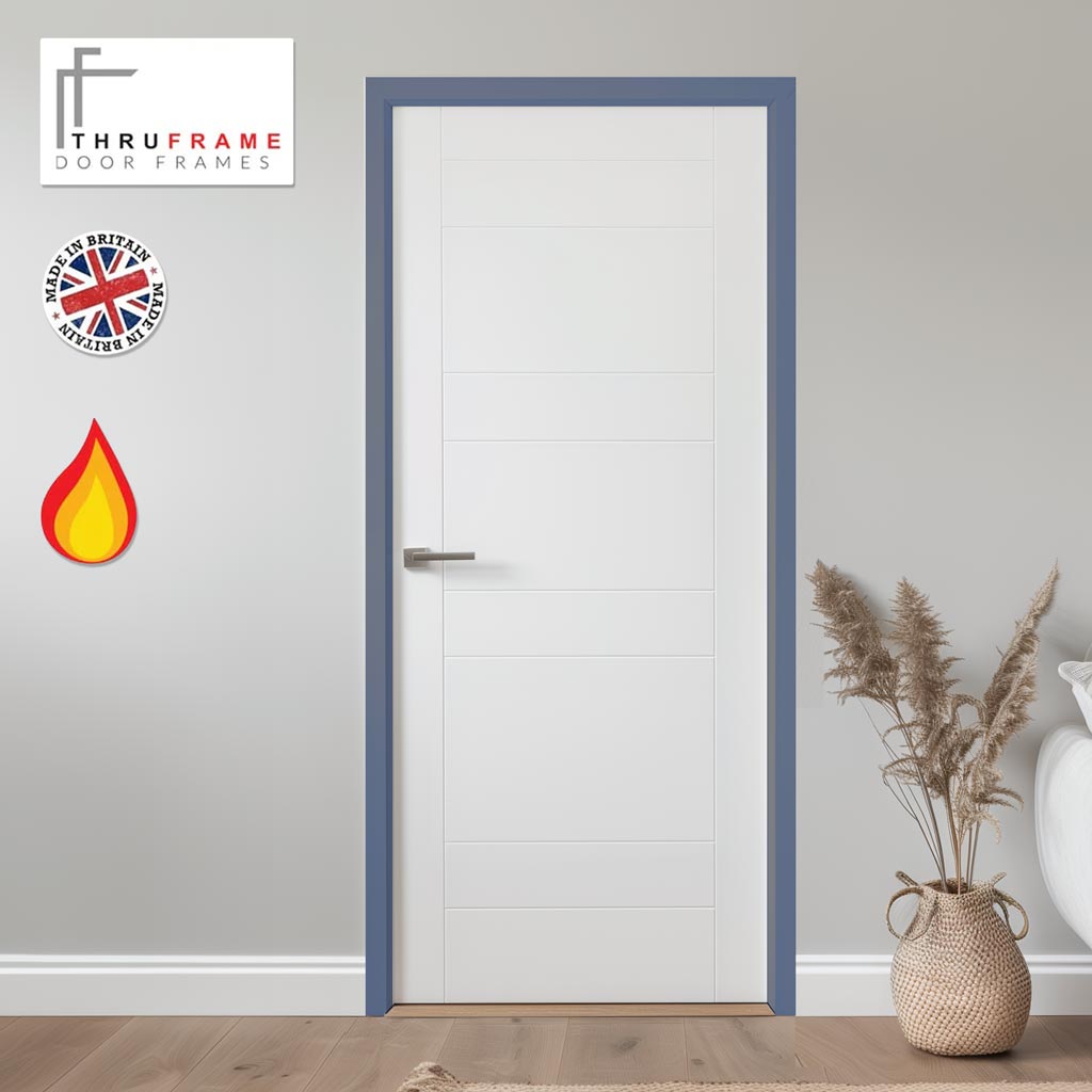 Single Fire Door Frame Kit in Heather Blue Primed MDF - Suits 30 Minut