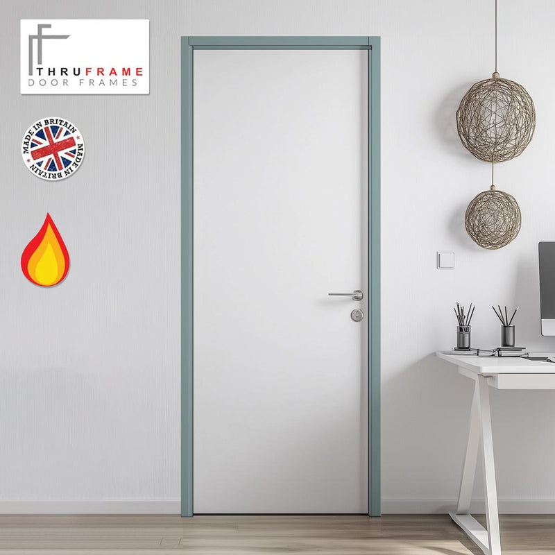 Single Fire Door Frame Kit in Sage Sky Primed MDF - Suits 30 Minute Fi ...