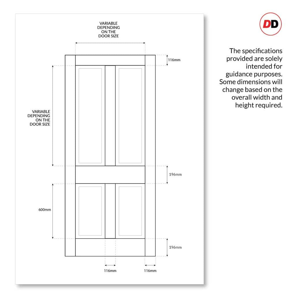 Exterior Colonial Made to Measure 4 Panel Front Door - 45mm Thick - Si