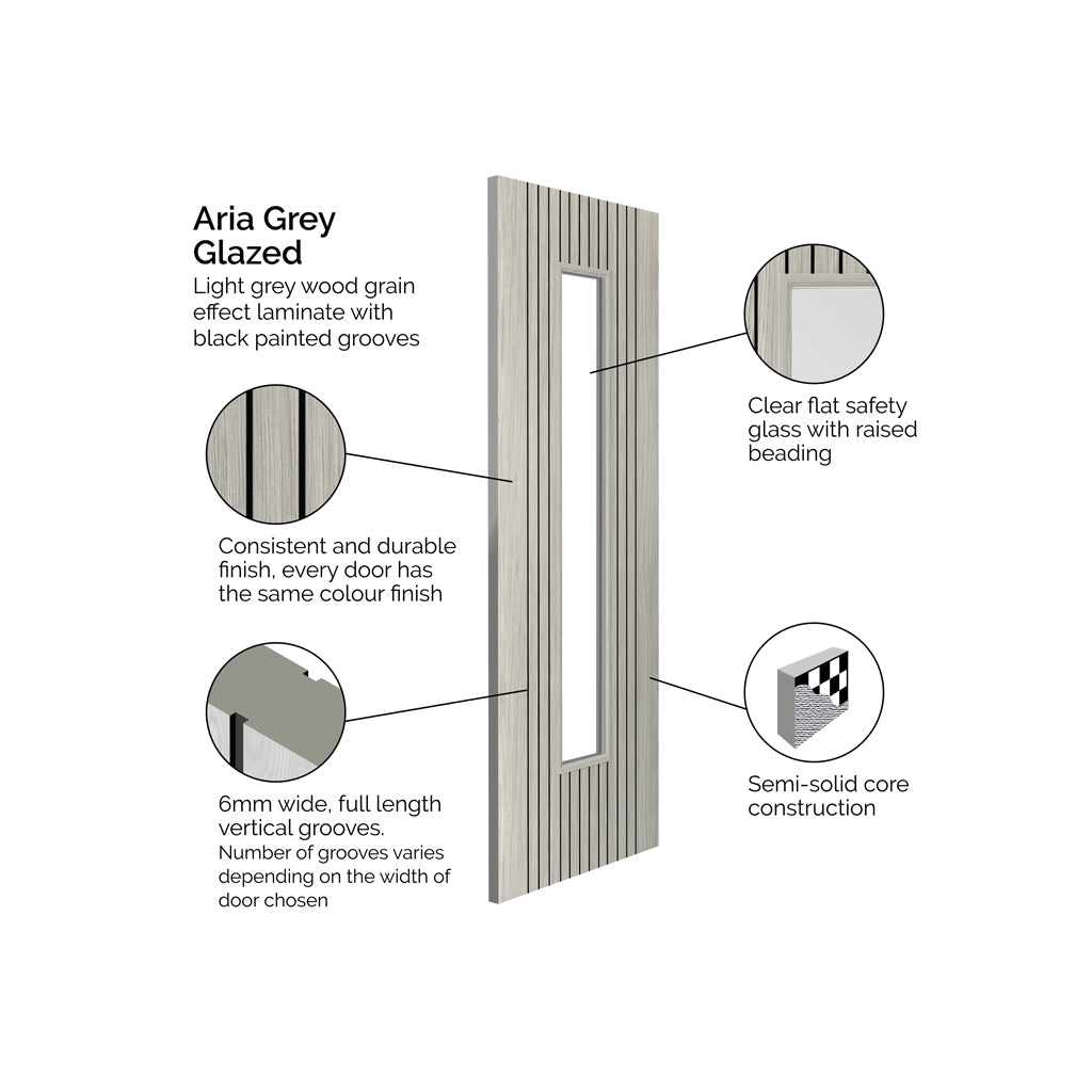J B Kind Laminates Aria Grey Glazed Internal Door - Clear Glass - Pref