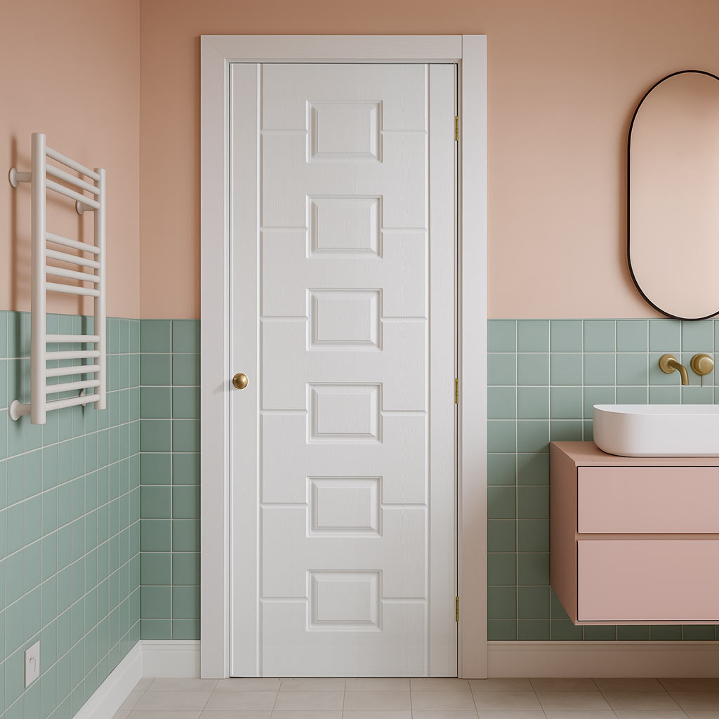 Lomand Lightly Grained Internal PVC Panel Door - Suitable for Bathroom