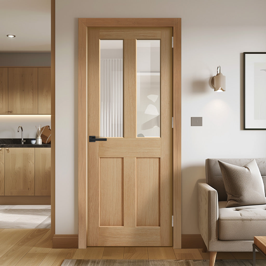 EasiKit Internal Door and Frame Kit - London 2 Pane Oak Internal Door