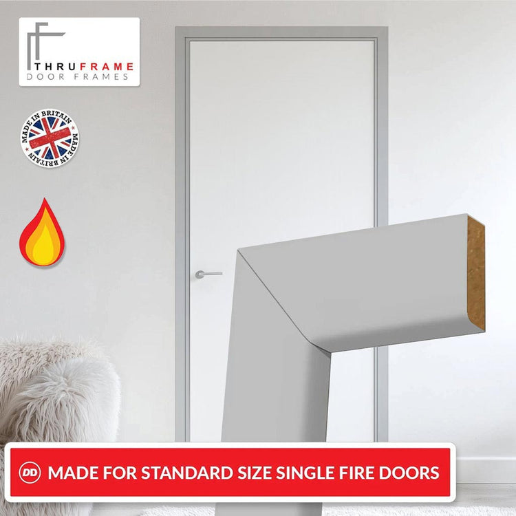Made to Size Single Fire Door Frame and Simple Architrave Kit in Mist ...
