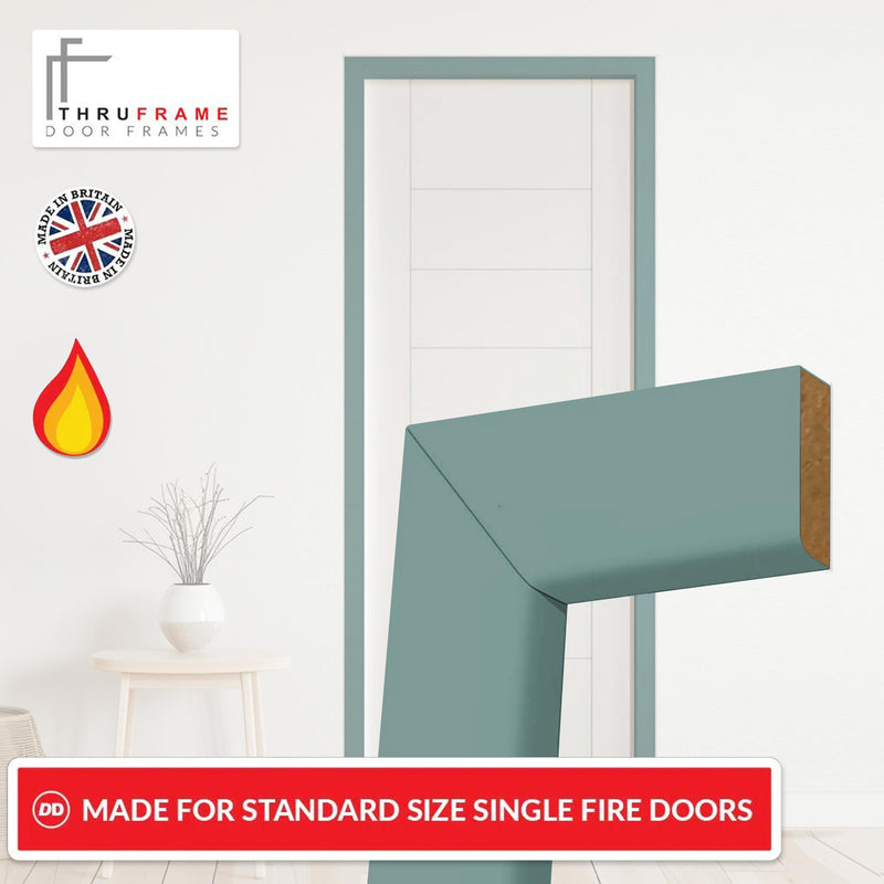 Made to Size Single Fire Door Frame and Simple Architrave Kit in Sage ...