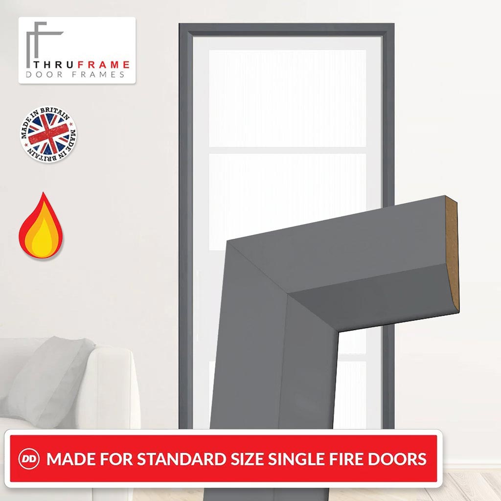 Made to Size Single Fire Door Frame and Modern Architrave Kit in Storm