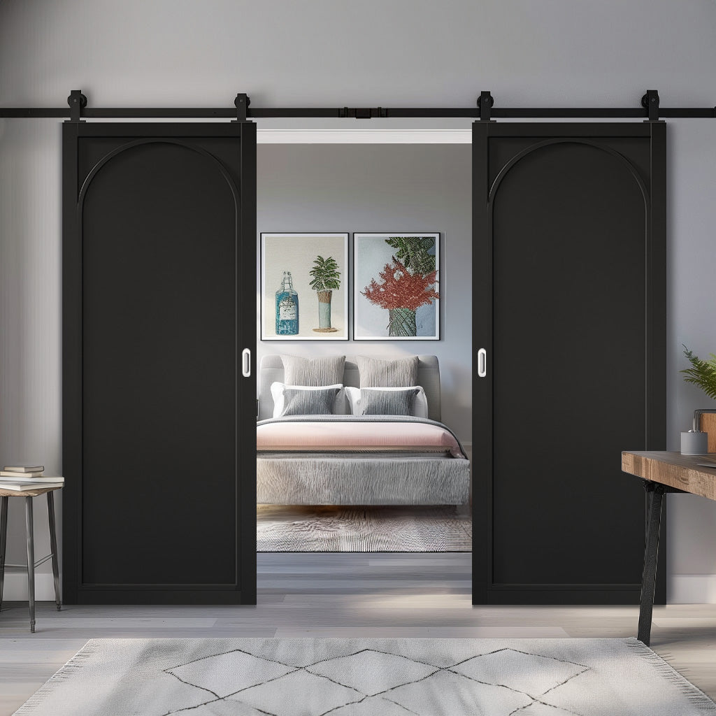 Top Mounted Black Sliding Track & Double Door - Melrose Panel Black In