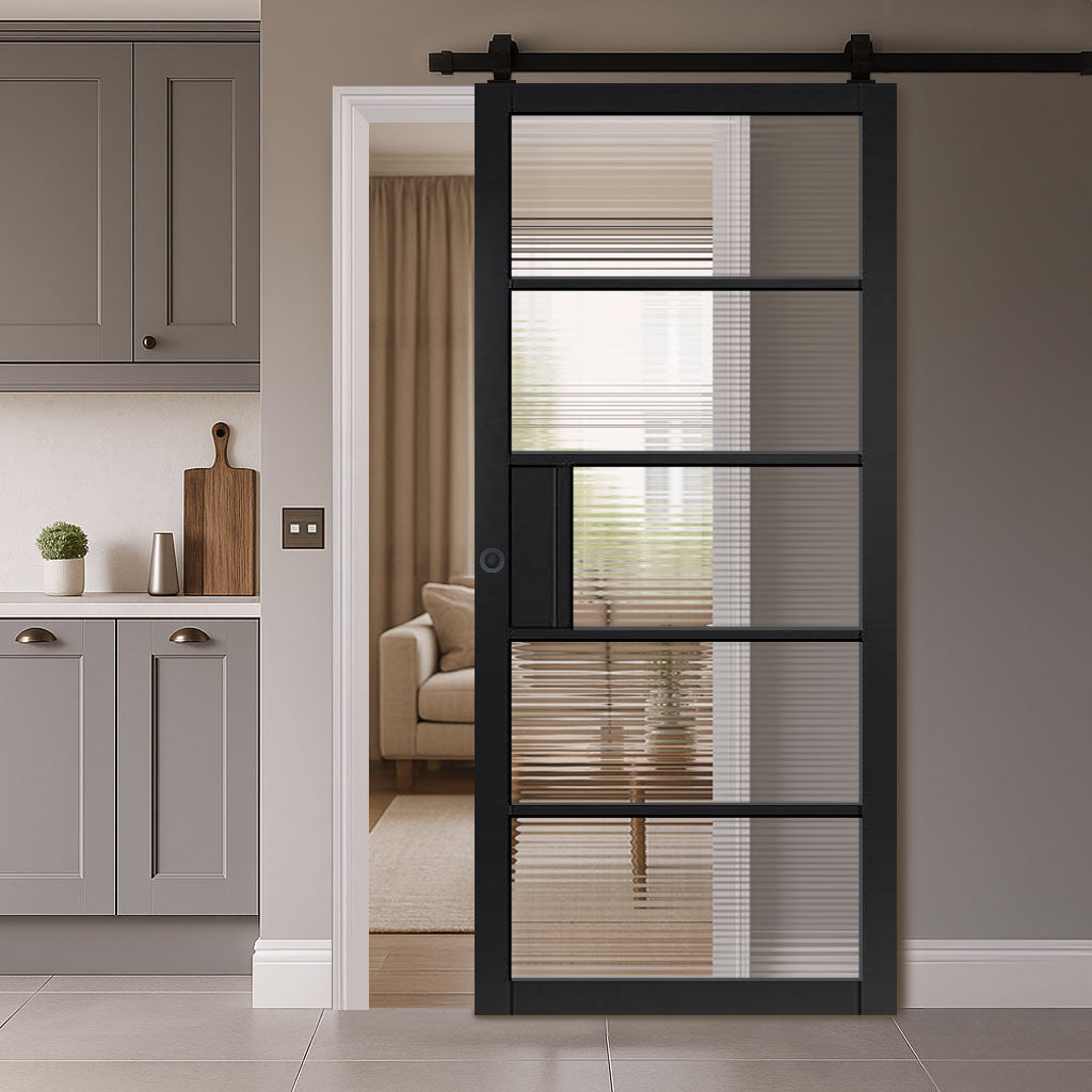 Top Mounted Black Sliding Track & Door - Metro Black Industrial Door w