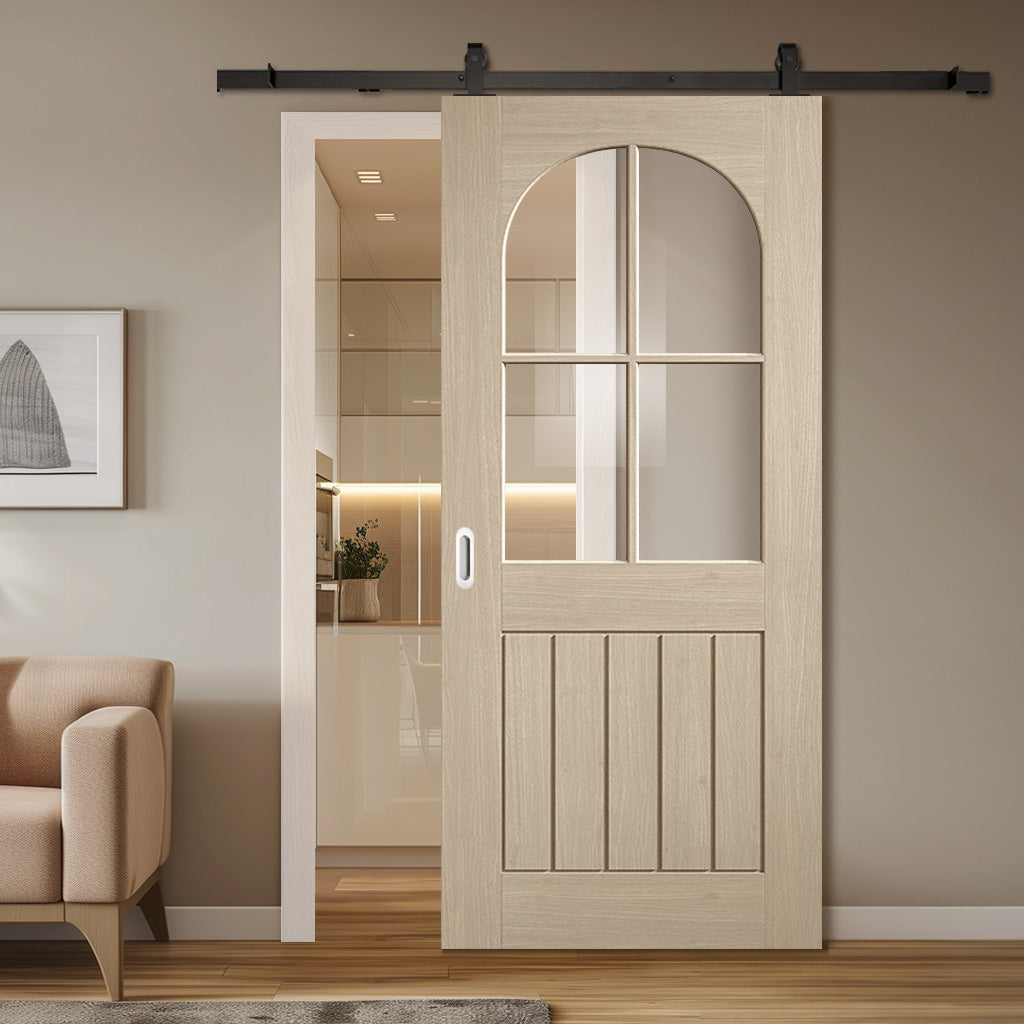 Top Mounted Black Sliding Track & Door - Mexicano Oak Internal Door