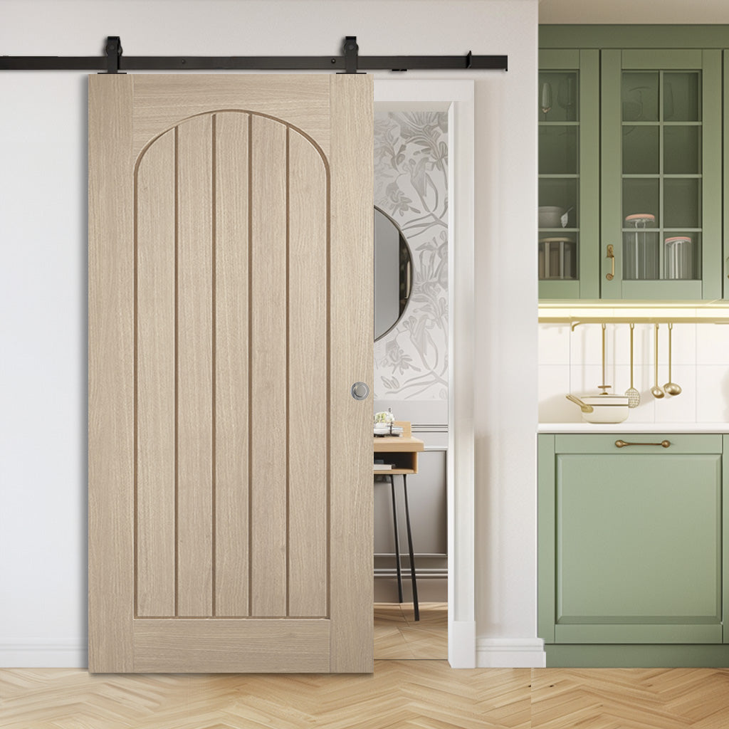 Top Mounted Black Sliding Track & Door - Mexicano Oak Internal Door