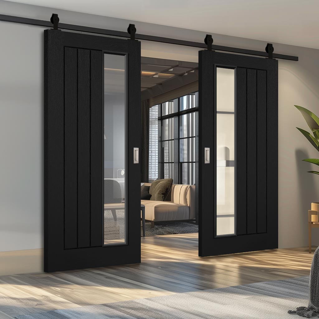 Top Mounted Black Sliding Track & Double Door - Mexicano Black Interna