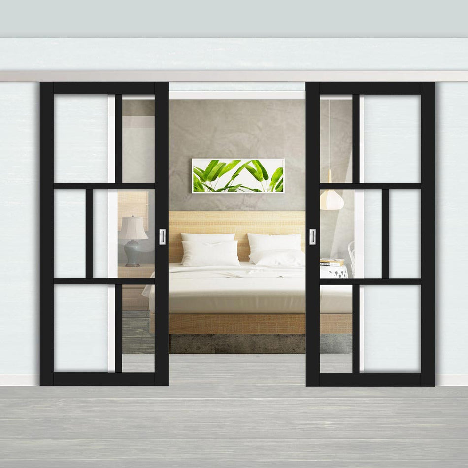 Double Sliding Door & Premium Wall Track - Eco-Urban® Milan 6 Pane Doo ...