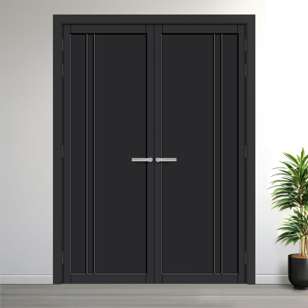 Milano Panel Solid Wood Internal Door Pair UK Made DD0101P - Shadow Bl
