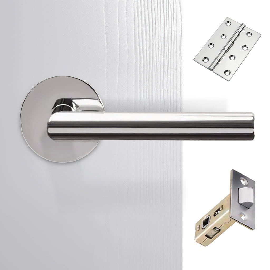 Monroe Door Lever Handle Pack - 4 Square Hinges - Polished Stainless S