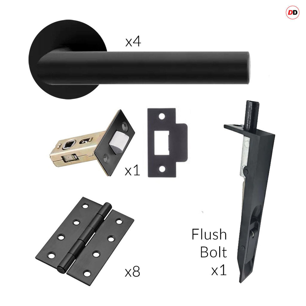 Monroe Double Door Lever Handle Pack - 8 Square Hinges - Matt Black