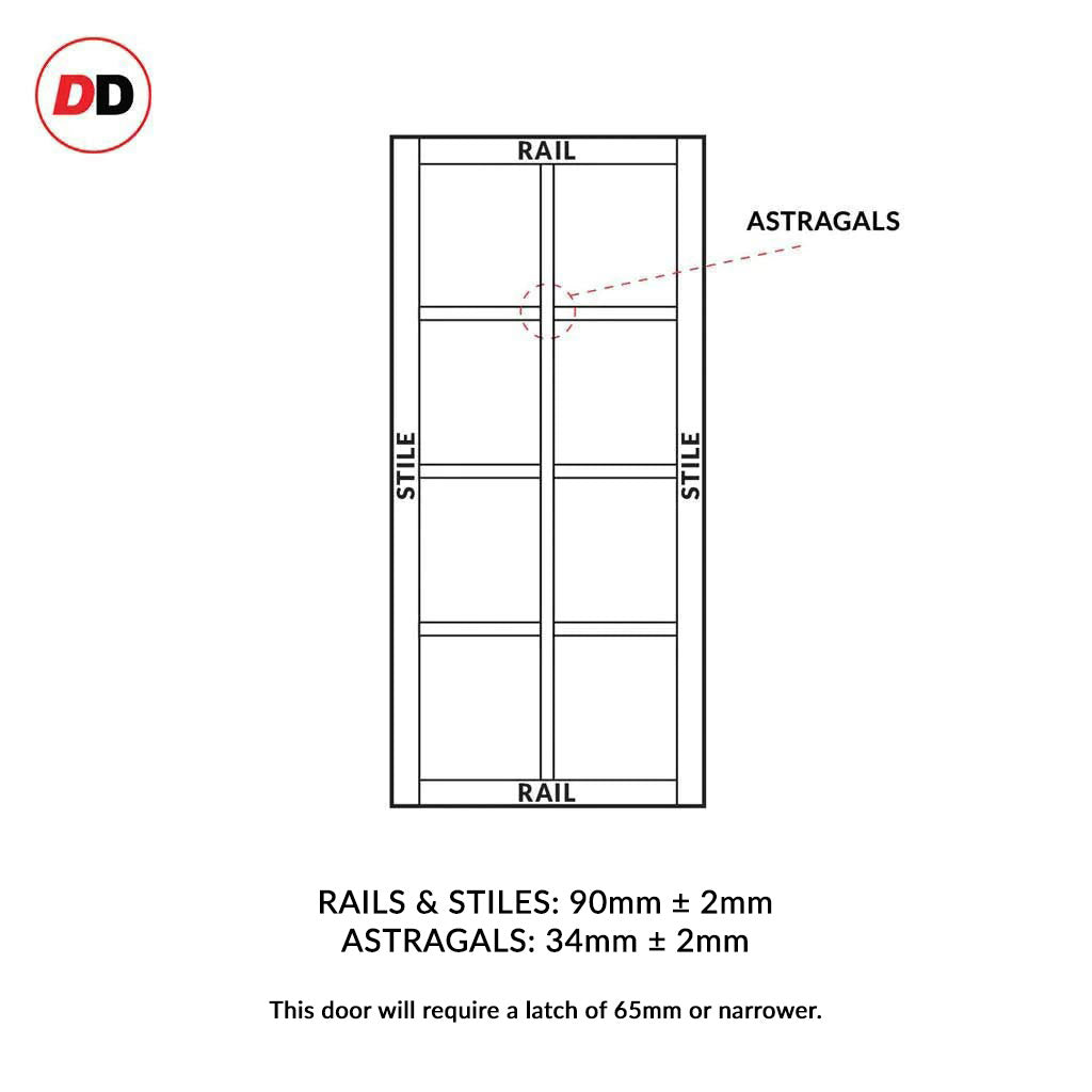Perth 8 Pane Solid Wood Internal Door Pair UK Made DD6318 - Tinted Gla ...