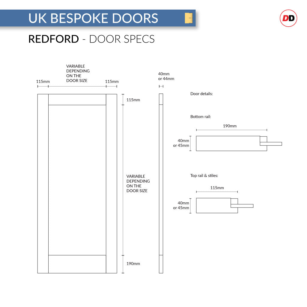 UK Made to Measure - Redford 1L Interior Door - Clear Glass - Premium
